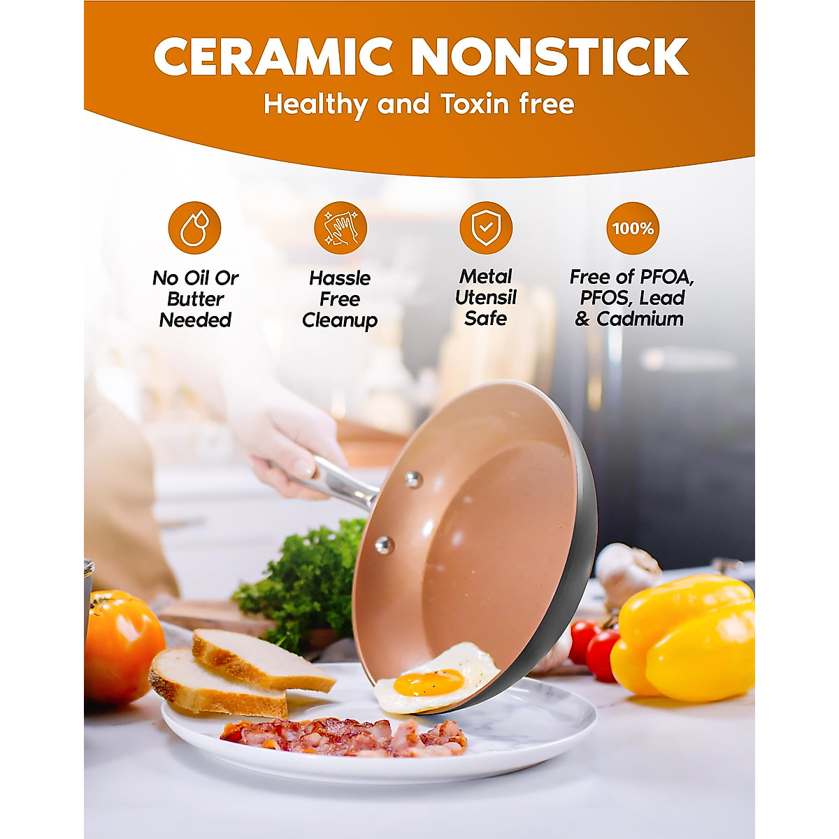 Gotham Steel 11 Inch Non Stick Frying Pan Nonstick Pan with Ceramic Copper Coating for Long Lasting Nonstick Frying Pan Skillet for Cooking with Stay Cool Handle, Oven/Dishwasher Safe, Non Toxic