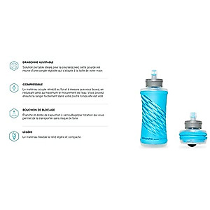 Hydrapak SkyFlask 500ml - Lightweight Collapsible Handheld Running Water Bottle Soft Flask - (500 ml/16 oz) - Adjustable Handstrap, Spill-Proof Cap, Malibu Blue