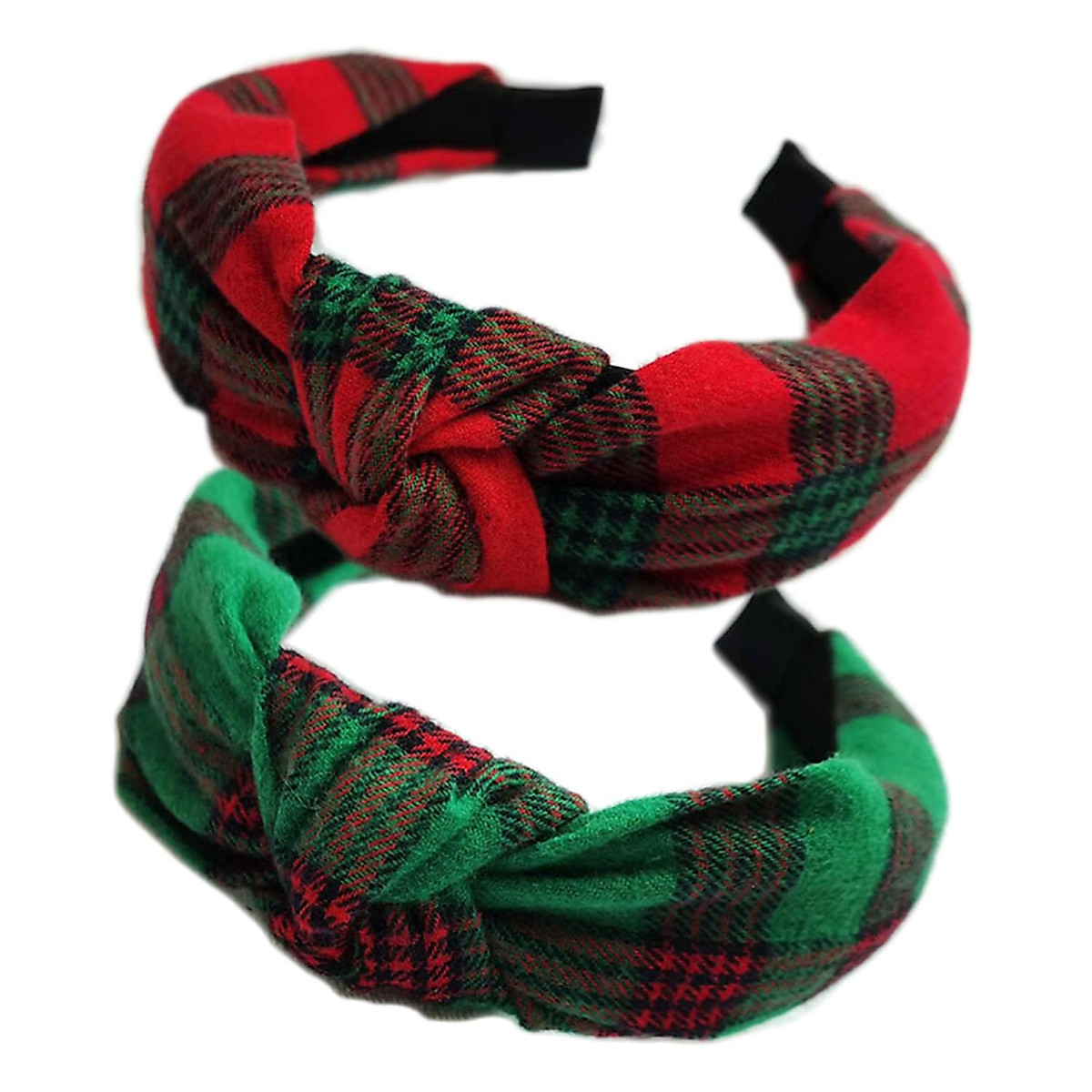 KizBruo 2PCs Christmas Wide Knotted Plaid Headbands Fashion Vintage Turban Hair Band Retro Criss Cross Christmas St. Patrick's Day Headband for Women Girl Xmas Hair Accessories