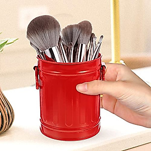 Zerodeko Galvanized Trash Can Makeup Brush Holder Pen Pencil Cup Small Metal Flowerpot Mini Desktop Wastebasket Garbage Bin Metal Utility Pail Small Bucket Organizer Kitchen Countertop Trash Container