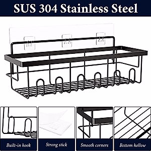 304 Stainless Steel Rustproof Shower Caddy Basket, Adhesive Shower Shelves, No Drilling Wall Mounted Adhesive Bathroom Storage Organizer, Shower Caddy Bathroom Shelf for Shampoo Conditioner Razor
