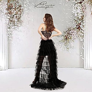 AWAYTR Maxi Mesh Tulle Skirt for Women - Detachable Wedding Train Dress, Floor Length Overlay Long Tutu Skirts for Prom(Black)