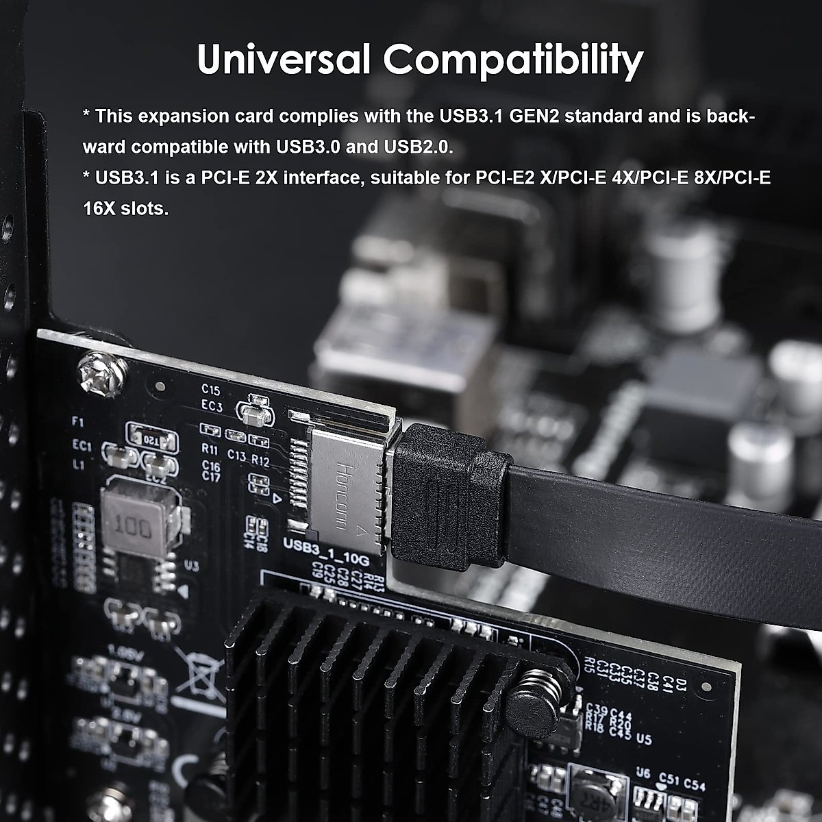 BEYIMEI PCI-E 2X to USB3.1 A-Key Gen2 Front Type-C Expansion Card,10Gbps Type-E Internal 20-pin Front Panel Connector Riser Card,PCI Express 3.0 X2 Adapter for Desktop PCs (ASM3142)