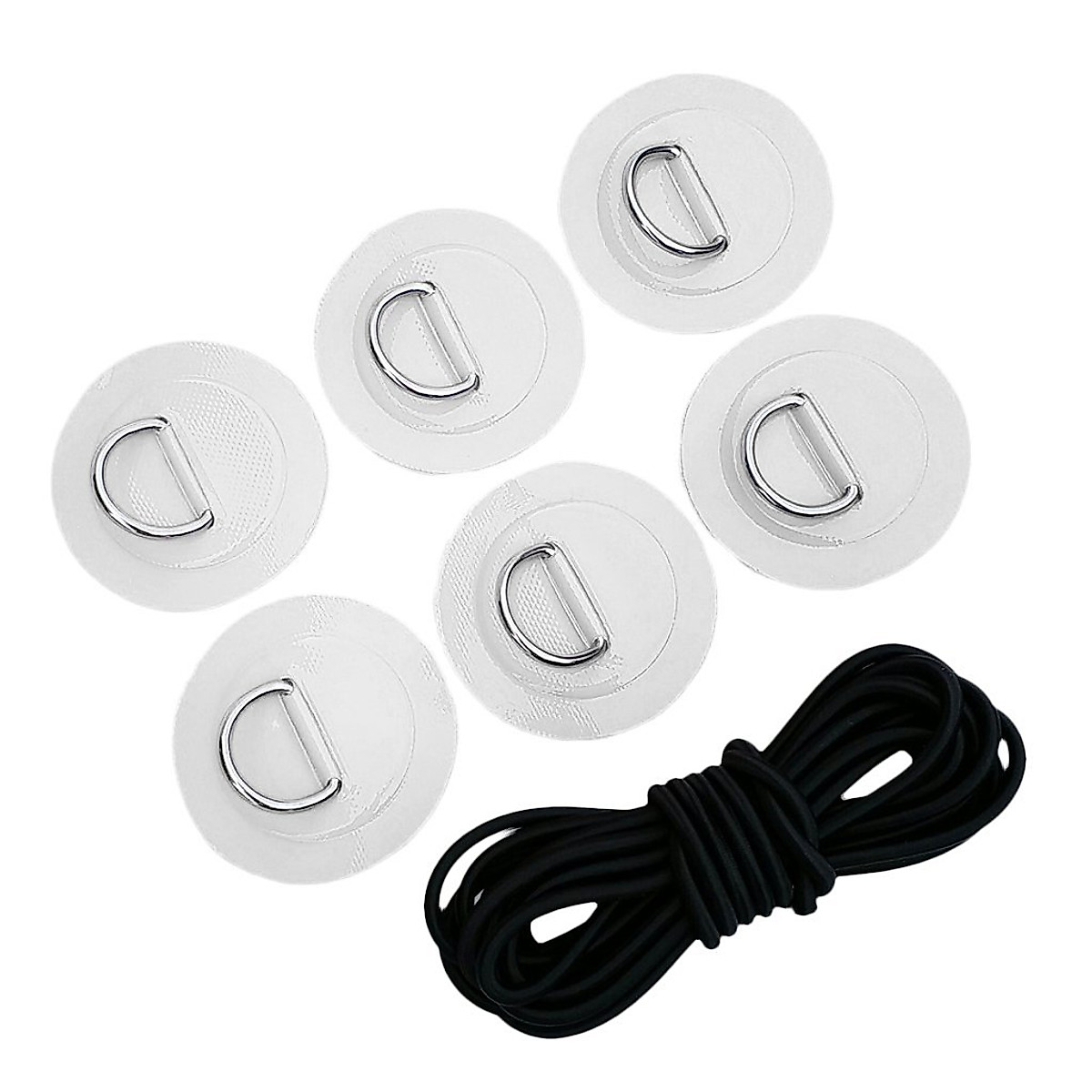 YiMusic Heavy Duty SUP Bungee Deck Rigging Kit with 6 Pieces Stainless Steel D-Ring Patch Suit for PVC Inflatable Boat Kayak Canoe Deck Accessories (White)