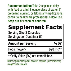 Nature's Way Premium Herbal Hops Flowers, 620 mg per Serving, 100 Vcaps - (Pack of 2)