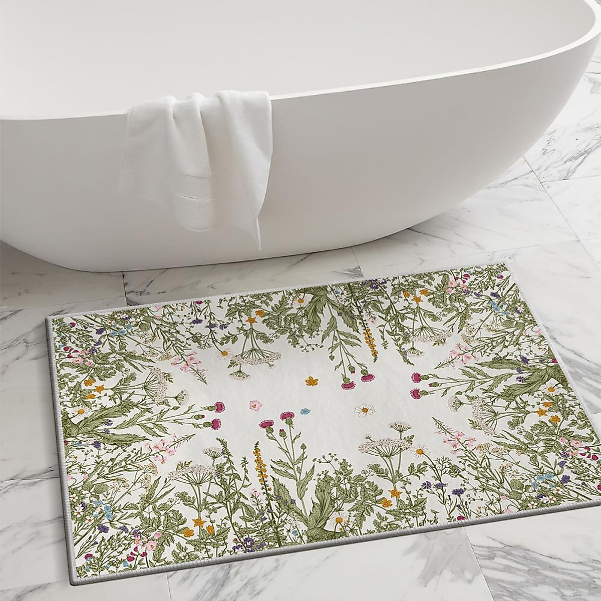 Artoid Mode Antique Herbs and Wild Flowers Area Rug, Spring Fall Bath Rug Home Decor Low-Profile Non-Slip Washable Mat for Entryway Bedroom Bathroom Laundry Room Indoor 2x3 Feet