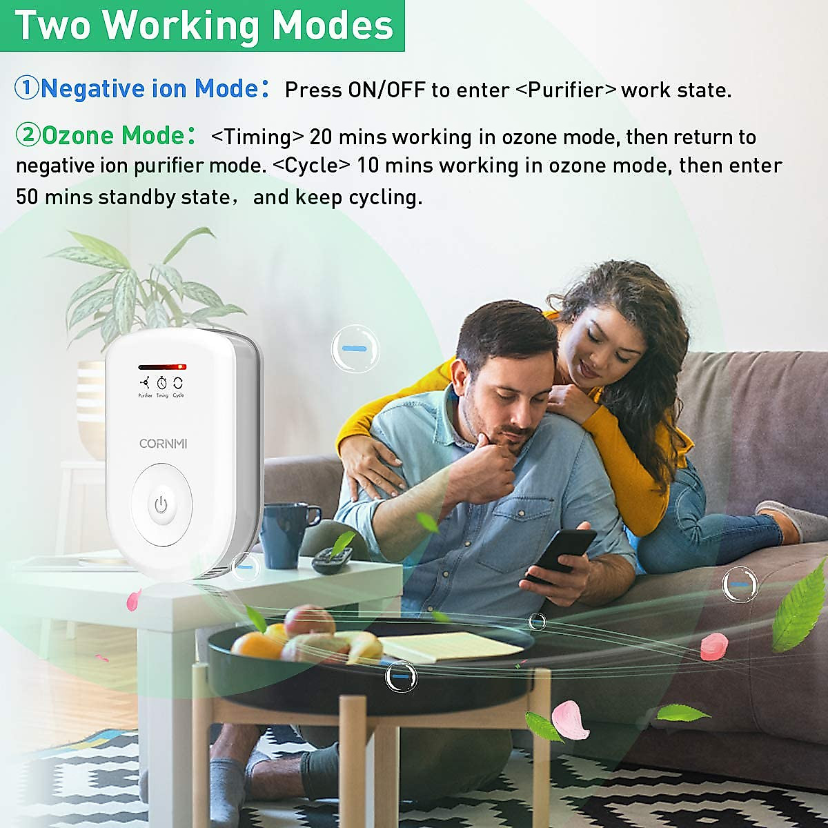 Air Purifiers Plug In for Home, Mini Odor Eliminator丨Ozone Negative Ion Dual Function丨Ionizer to Remove Smoke Pet Toilet Smell, Portable Deodorizer Freshener Cleaner for House Bedroom Bathroom Kitchen