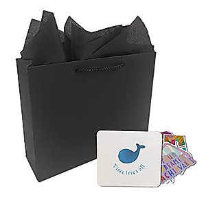 yacool Black Gift Bag 11" x 3" x 8" with Greeting Card, Sticker and Tissue Paper for Birthday, Valentine, Party, Baby Shower, Girls, Boys