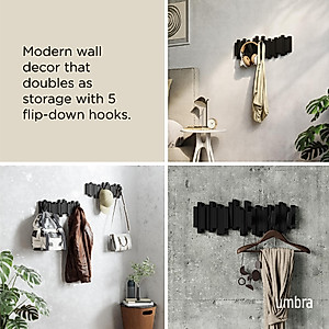 Umbra 318211-040 Sticks Multi Rack – Modern, Unique, Space-Saving Hanger with 5 Flip-Down Hooks for Hanging Coats, Scarfs, Purses and More, Black
