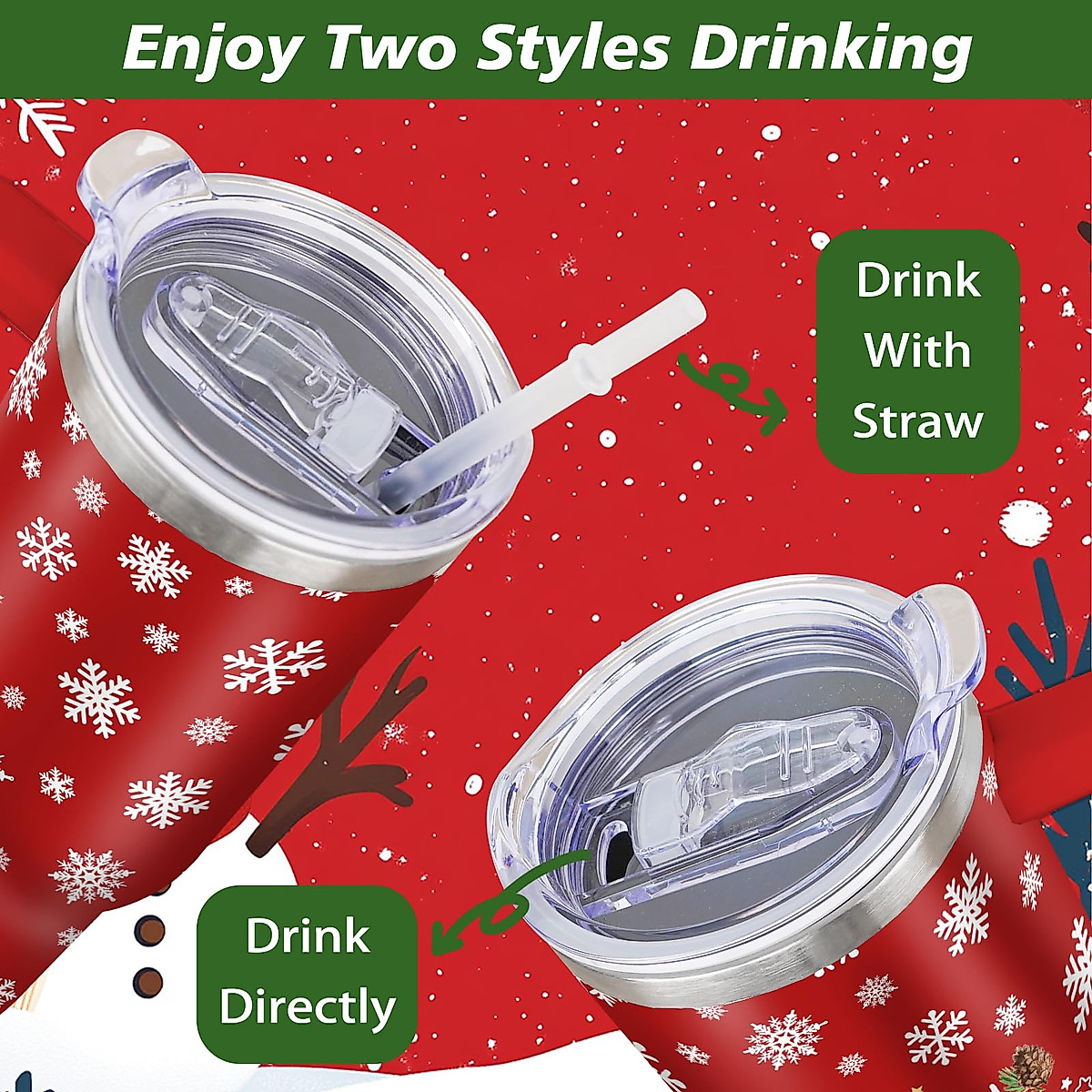 qoepfnsh Christmas Tumbler 40 oz Christmas Tumblers with Handle and Straw Farmhouse Red Snowman Stainless Steel Insulated Coffee Cups Mugs Christmas Gifts Stuff Decor for Women Girls