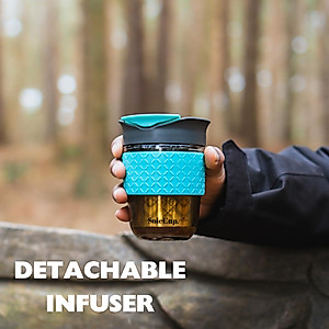 SoleCup. Travel Mug Loose Tea Infuser - Detachable Tea Strainer with Spillproof Lid - BPA-Free Reusable Glass Travel Coffee Cup with Silicone Band (Ice Cream)
