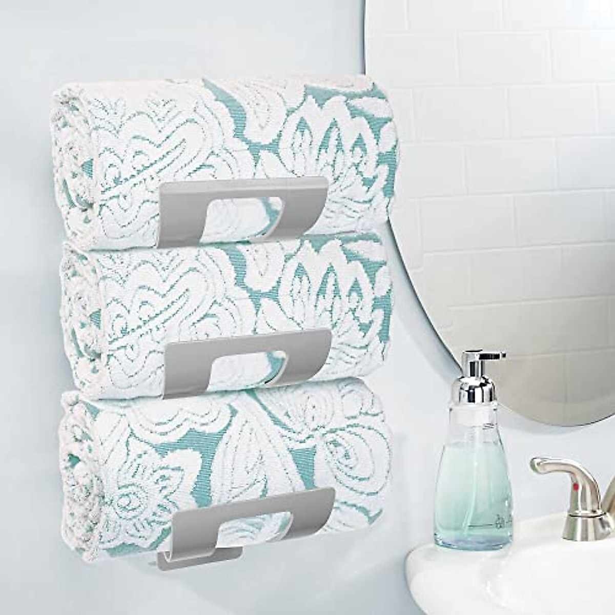 mDesign Plastic Wall Mounted Towel Rack Storage Organizer Holder for Master or Guest Bathroom - Hold Bath, Hand, and Face Towels/Washcloths - Aura Collection - 2 Pack - Gray