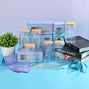 6 Set Employee Appreciation Presents Bulk, Personalized Inspirational Thank You Presents for Staff Coworker 16oz Can Shaped Beer Glass Cups with Lids and Straws, Box and Card for Team Women Men