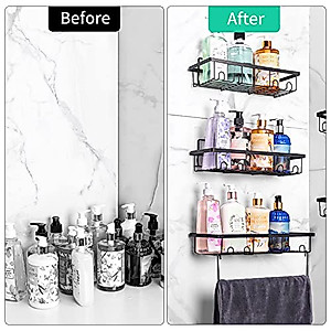 Black Bathroom Shower Caddy Shelf Adhesive, Stainless Steel In Shower Storage Rack Bathroom Organizer Shower, Rust Proof Shower Caddies Shelves Dorm College with Soap Dish Toothbrush holder (5 Pack)