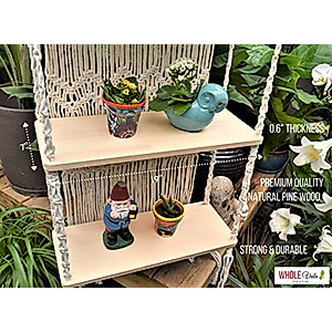 Macrame Wall Hanging Shelf-ideal décor-plants storage bookshelf-Bohemian Decorative Shelves-Boho Floating Indoor Shelving–For bedroom kitchen bathroom room with window Plant hanger 3 Tier Heart