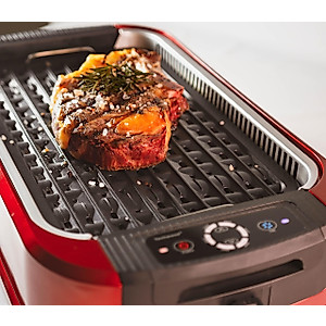 Indoor Smokeless Grill, Techwood 1500W Electric Indoor Grill with Tempered Glass Lid, Portable Non-stick BBQ Korean Grill, Turbo Smoke Extractor Technology, Drip Tray& Double Removable Plate, Red