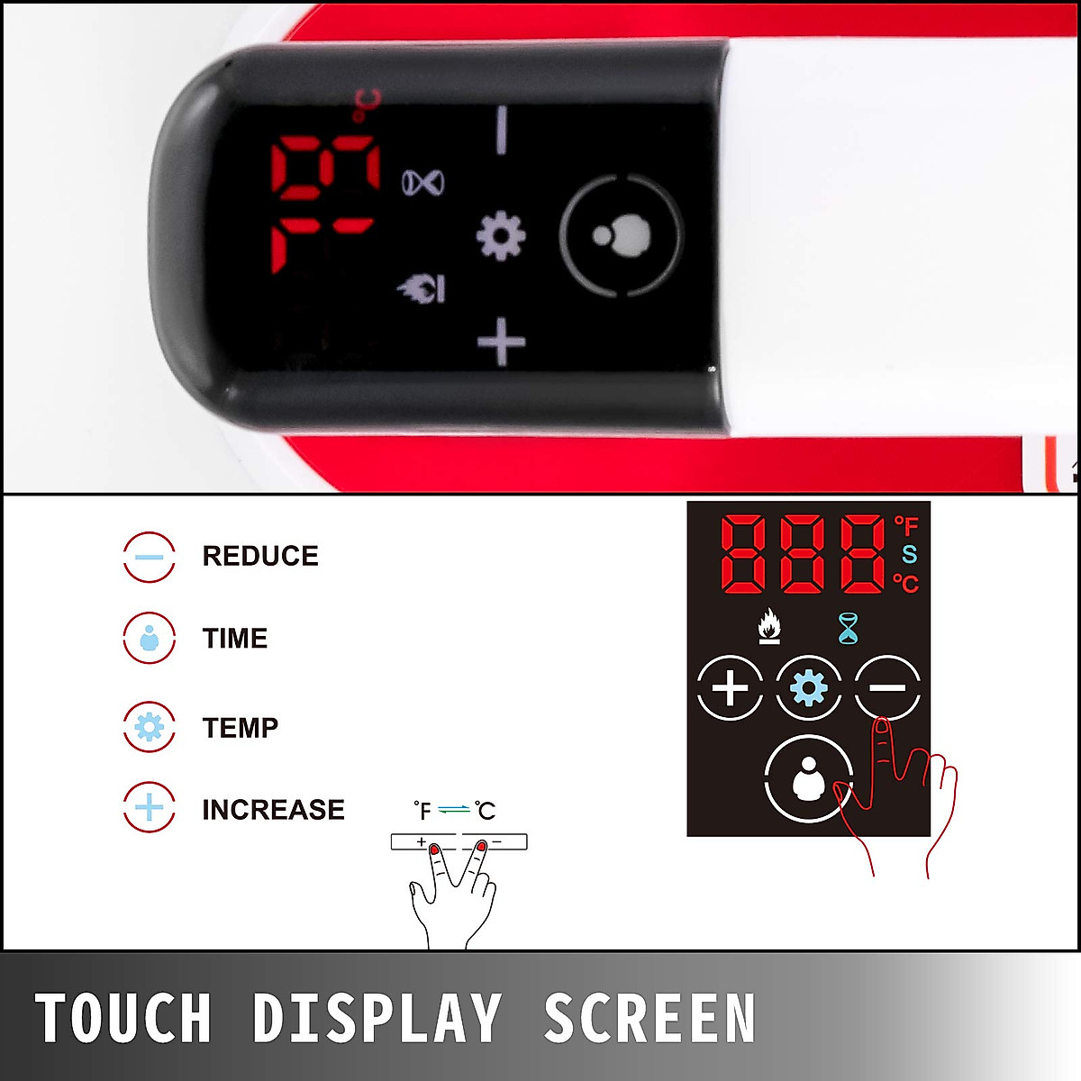 VEVOR Mini Press 800W Mini Heat Press 10 x 10 Inch Red Portable Easy Press Mini Highly-sensitive Touch Screen Vibration Function Press Machine Mini Press for T-shirts with Reliable Double-tube Heating