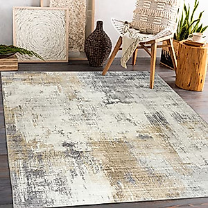 ReaLife Machine Washable Rug - Stain Resistant, Non-Shed - Eco-Friendly, Non-Slip, Family & Pet Friendly - Made from Premium Recycled Fibers - Abstract Modern - Beige, Gray, Ivory, 2'6" x 8'