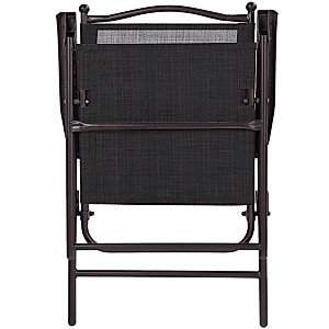 Giantex Set of 2 Patio Folding Chairs, Sling Chairs, Indoor Outdoor Lawn Chairs, Camping Garden Pool Beach Yard Lounge Chairs w/Armrest, Patio Dining Chairs, Metal Frame No Assembly, Black