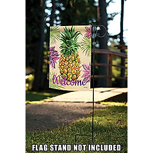 Toland Home Garden 1112294 Welcome Floral Pineapple 12.5 x 18 Inch Decorative, Garden Flag (12.5" x 18")