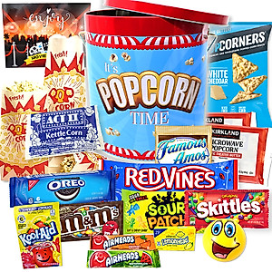 Ultimate Movie Night Gift Basket Snacks, Full-Size candy variety POPCORN LOVER box for Kids and teens, College Students, recovery gift, Family or birthday Gift w/Candy