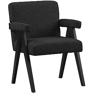 Meridian Furniture 481Black Woodloch Collection Mid-Century Modern Boucle Fabric Upholstered Accent Chair with Rich Black Boucle Fabric, Black Finish Solid Wood, 24.5" W x 23.5" D x 32" H, Black