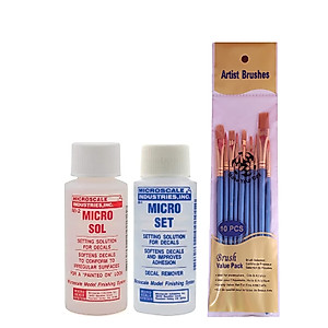 Microscale Micro Sol and Micro Set, 1 Ounce Bottles (Pack of 2) - with Make Your Day Paint Brushes