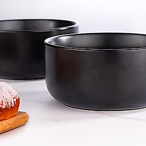 Aquiver 10 Ounces Ceramic Bowl Set - Porcelain Matte Small Bowls - Side Dishes for Desserts, Ice Cream, Snacks, Condiments, Souffle, Yogurt, Soup - Dipping Sauce Bowl Set of 4 (Black)