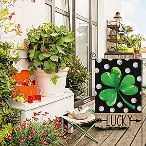 St Patrick's Day Lucky Shamrock Garden Flag for Outdoor,Shamrock with White Dots Small Yard Flag,Spring Saint Patrick Decors for Outside Holiday 12x18 Double Sided