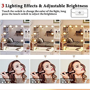 Tiptiper Makeup Vanity with Lights, Vanity Table with Charging Station, Vanity Desk with Sliding Mirror and 10 LED Light Bulbs, Makeup Table with 5 Drawers, Hidden and Open Storage Shelves, White