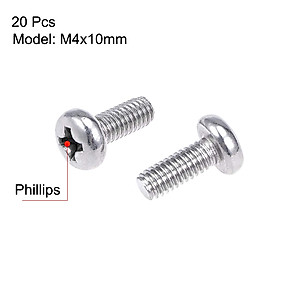 uxcell M4x10mm Machine Screws Pan Phillips Cross Head Screw 304 Stainless Steel Fasteners Bolts 20Pcs