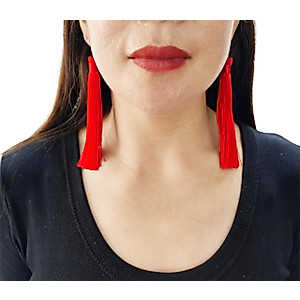 MELUOGE Women's Knotted Tassel Long Earrings 4.7" (B:Red)