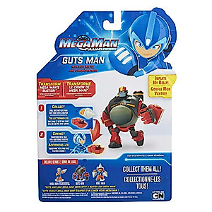 Mega Man Fully Charged – Deluxe Guts Man Articulated Action Figure with Expanding Belly and Guts Man Buster Accessory (to swap onto the Mega Man figure)! Based on the new show!