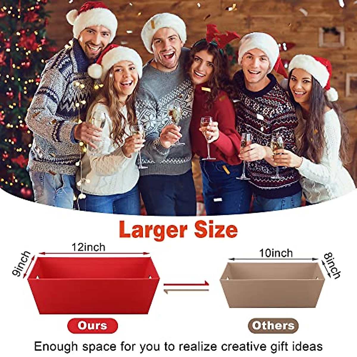 5 Pack Baskets for Gifts Empty to Fill, Valentine Day [Large Size] Gift Basket Kit Craftsmanship & Thickened Kraft Wine Gift Basket Bulk for Wedding, Display, Birthday, Picnics, Camping, Christmas