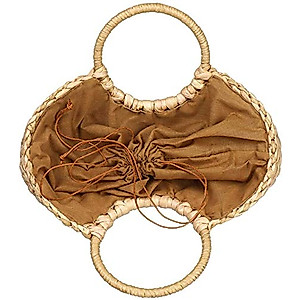 Hand-woven Straw Large Hobo Bag for Women Round Handle Ring Toto Retro Summer Beach (Brown 2)