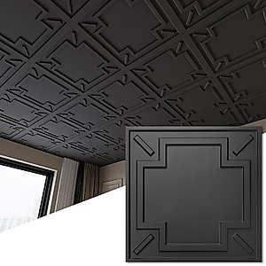 Art3d Decorative Drop Ceiling Tile 2‘x2‘, Glue-up 3D Textured Ceiling Panel, Plastic Sheet in Black(12 Pack)