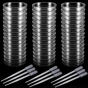 KOHAND 50 Pack Petri Dishes with Lids, 90 x 15 mm Plastic Lab Petri Dishes Agar Plates Diameter by with 100 PCs Plastic Transfer Pipettes (3ML), Science Experiment Kit for School Lab Projects