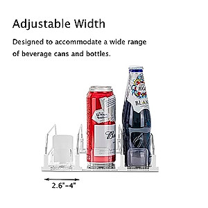 Drink Organizer for Fridge, Self-Pushing Soda Can Organizer for Counter Refrigerator, Width Adjustable Pusher Glide, White, 12”depth-3rows
