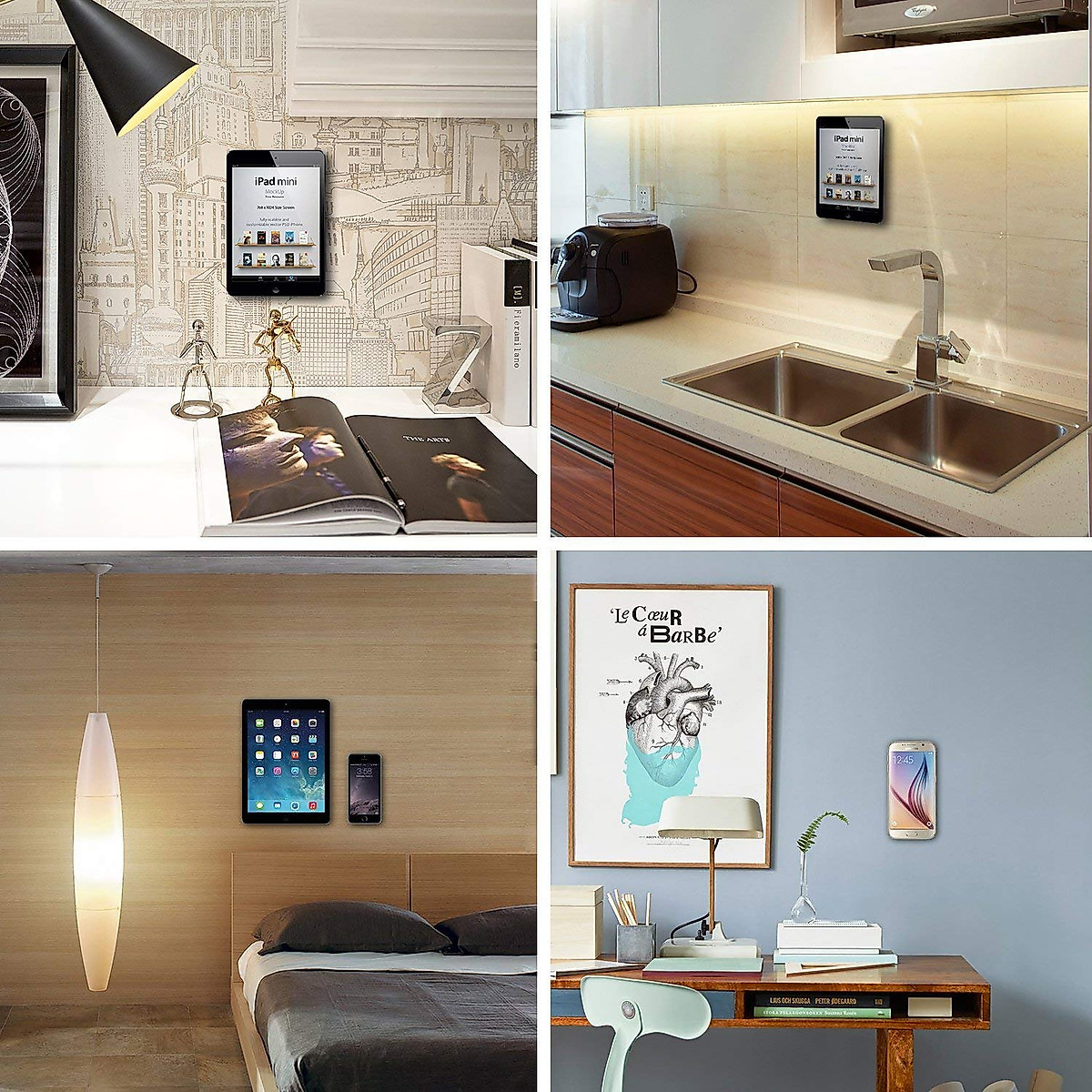 Magnetic Phone Mount 4 Pack. Black Flat Cell Phone Holder for Car Dashboard, Wall, Truck. Universal Stick on iPad Wall Magnet Mount for Tablets. Wall Low Profile Magnetic Car Mount for iPhone.