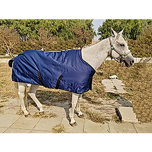 Ankaier 1800 Denier Waterproof and Windproof Winter Turnout Horse Blanket, High-Grade Thermal Insulation Polyfill (250 Grams) Materials, Medium-Weight, Ripstop, Navy Color- 69" inches (Black Edge)