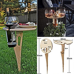 Outdoor Wine Table-Outdoor Wooden Folding Wine Table-Wine Glass Rack Bottle and Glass Holder Round Desktop Foldable Bamboo Snack Table for Outdoors,Garden,Party,Travel, Beach