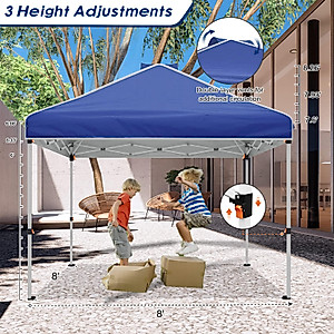 yoyomax 8'x 8' Pop Up Canopy Instant Folding Gazebo, Outdoor Lightweight Gazebo Shade Tent with Sidewalls and Windows Sun Protection, Ideal for Patio-Backyard-Deck (Blue)