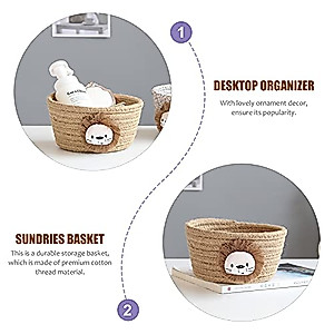 Cabilock Cotton Rope Storage Basket Woven Decorative Laundry Basket with Lion Sundries Hamper Storage Holder Nursery Bin for Bathroom Shelf Makeup Organization Khaki