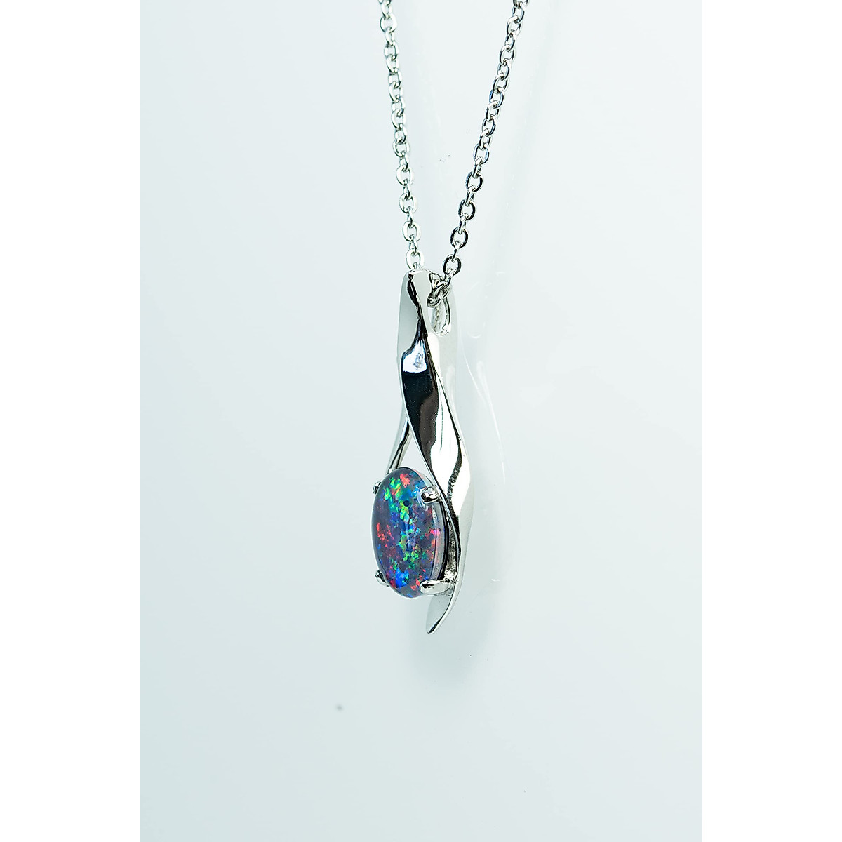 Australian Black Opal Triplet - Fire Opal - Genuine Australian Triplet Opal Necklace Pendant in 925 Sterling Silver Gold Plated Women's Jewelry