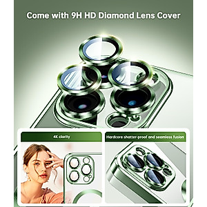 Waldeng for iPhone 13 Pro Max Case with Integrated Camera Lens Protection, [Seamless Work with Magsafe] [Metallic Glossy Soft Bumper], Diamond Clear Stylish Case for iPhone 13 Pro Max, Alpine Green