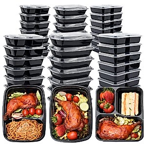 Glotoch Meal Prep Container,150Pack 1,2,3 Compartment Reusable Food Storage Containers For Lunch, Leftover.Disposable Black Plastic Containers With Lids To Go Container-BPA-Free Microwave Safe