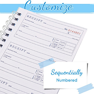 Crtiin 10 Books Money and Rent Receipt Book 3 Part Carbonless Receipt Book Spiral Bound Cover Receipt Log Book with Carbonless Copies 100 Sets Per Book 4 Receipts Per Page (5-1/4" x 11")