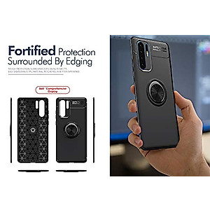 iCoverCase Compatible with Huawei P30 Pro Case with Ring Holder, Rotatable Matal Ring Kickstand [Work with Magnetic Car Mount] Shockproof Anti-Scratch Ultra-Slim Protective Case (All Black)