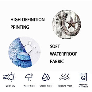 Dia Magico 4PCS Western Shower Curtain Set, Brown Texas Star Horseshoe White Barn Door Barn Star Country Rustic Farmhouse Bathroom Decor, Waterproof Fabric Shower Curtain, Non-slip Bath Mat Toilet Rug