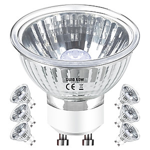 Jaenmsa 50W GU10 Halogen Bulbs for Candle Warmer Lamp, 6Pcs MR16 GU10+c 120v 50w Halogen Light Bulbs 2 Pin Warm White 2800K, Dimmable 50 Watt GU10 Bulbs for Wax Warmer Bulbs,Track Lighting Bulbs